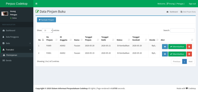 Source Code Sistem Informasi Perpustakaan dengan CodeIgniter 3